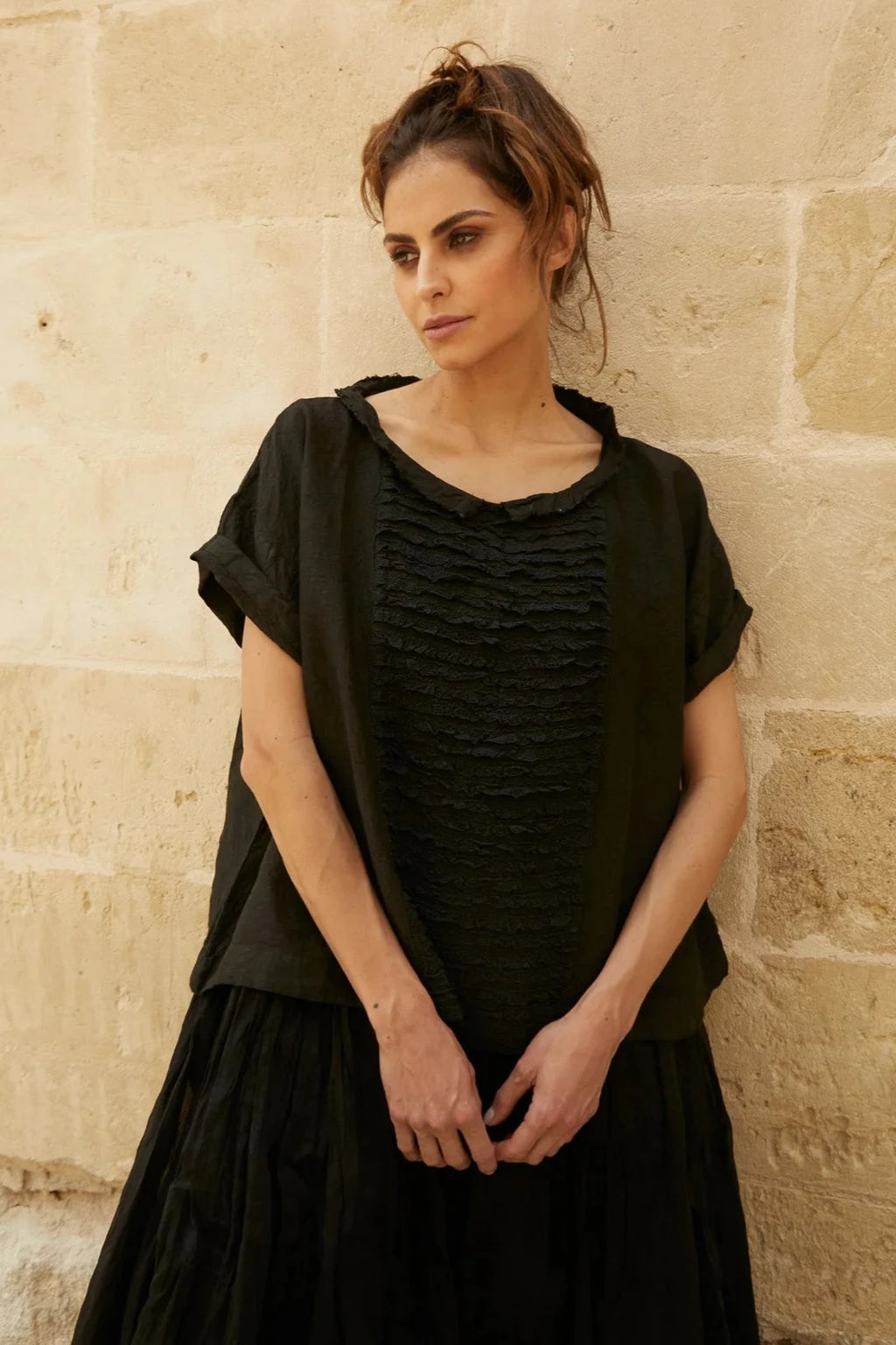 linen luna top - black – Design Emporium